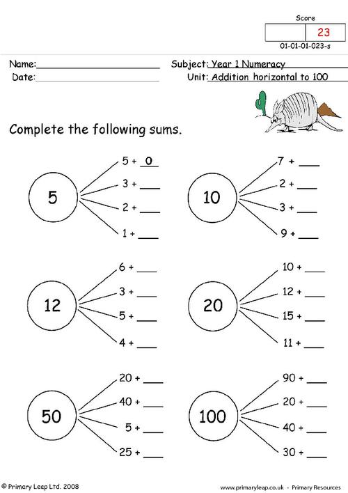Addition To 100 Worksheets