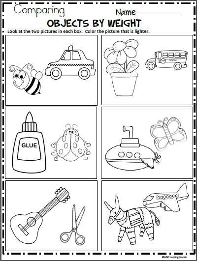 Weight Worksheets For Kindergarten