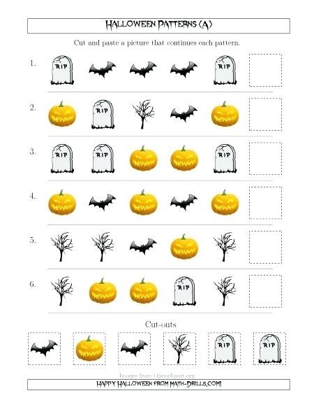 Halloween Math Patterns Worksheets