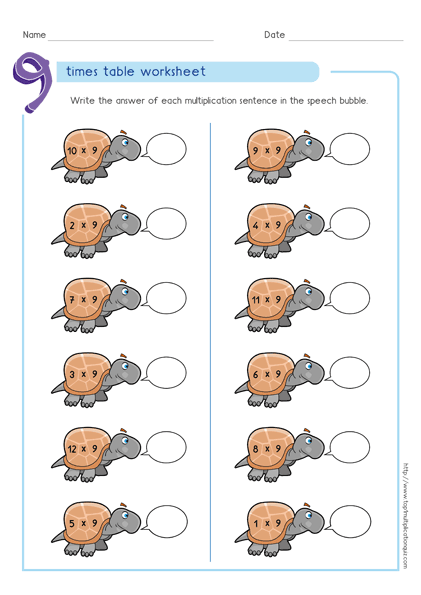 Nine Times Table Worksheets