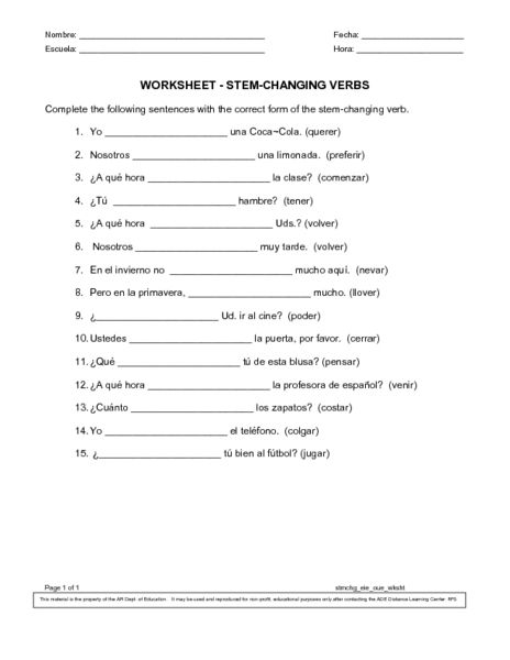 8th Grade Spanish Worksheets