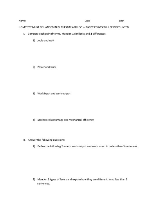 9th Grade Science Worksheets