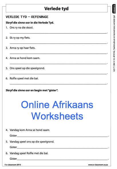 Grade 5 Online Afrikaans Worksheets, Verlede Tyd For More | Free ...