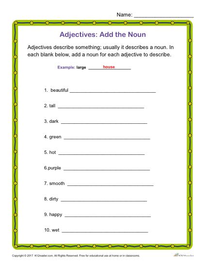 Adding Adjectives Worksheets