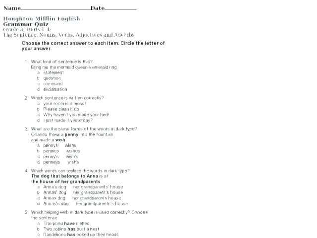 Adverb Worksheets For 8th Grade