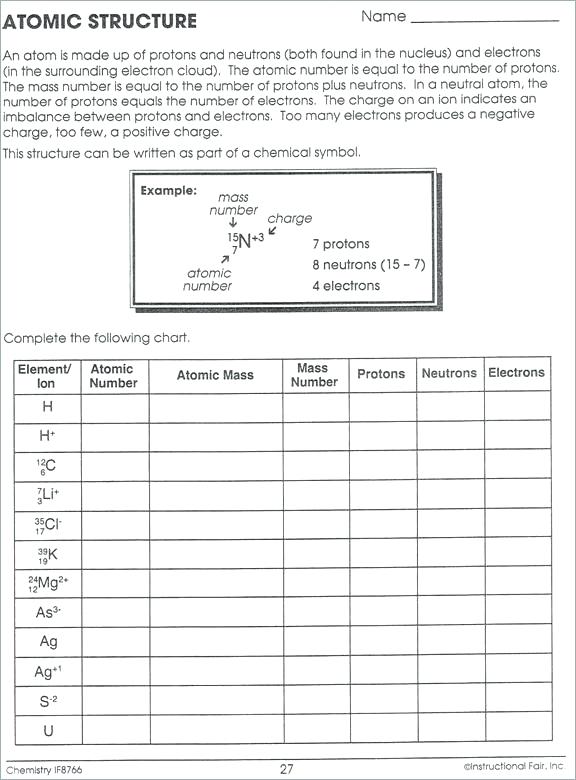 Chemistry 101 Worksheets Atomic Structure Worksheet Chemistry | Free ...