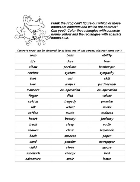 Abstract Nouns Worksheets For 3rd Grade