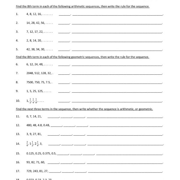 Geometric Sequences Worksheets