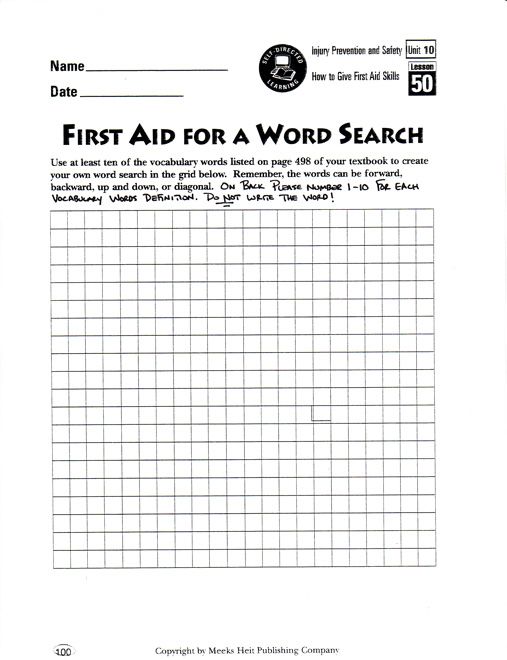 First Aid Worksheets Free