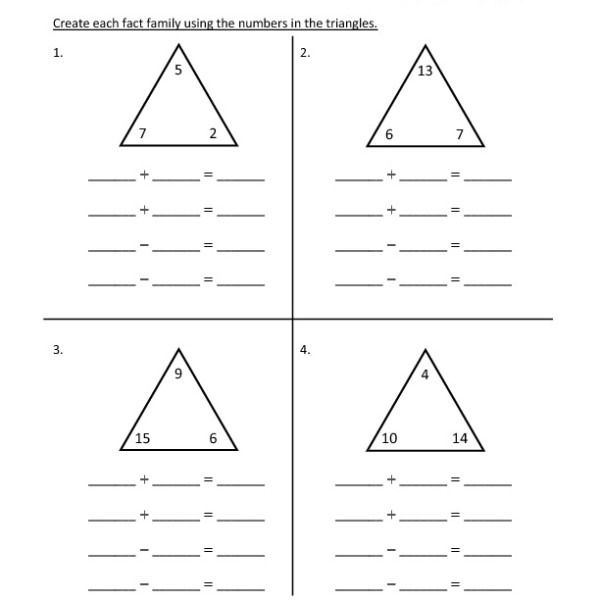 First Grade Addition Fact Families Worksheet 13 â One Page Worksheets ...
