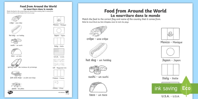 Food From Around The World Worksheet Worksheet English French | Free ...
