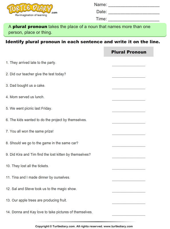 Identifying Pronouns Worksheets