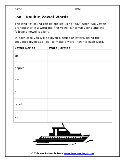 Double Vowel Worksheets