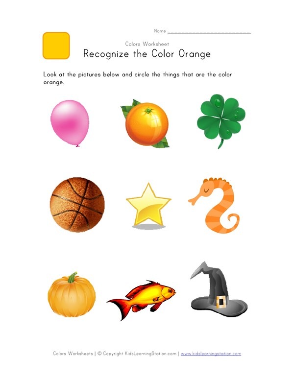 Recognize The Color Orange | Free Worksheets Samples