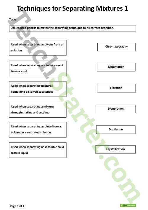 Separation Of Mixtures Worksheet Separating Mixtures Worksheet | Free ...