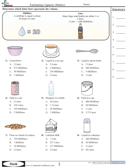 Capacity Worksheets | Free Worksheets Samples Capacity Worksheets | Free Worksheets Samples