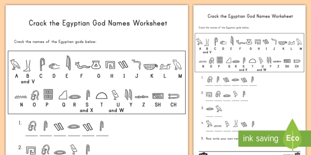 Crack The Hieroglyphs Egyptian God Names Worksheet Worksheet | Free ...