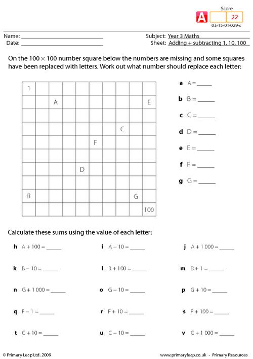 Adding 10 100 And 1000 Worksheets