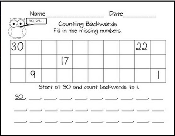 Counting Backwards From 20 Worksheets