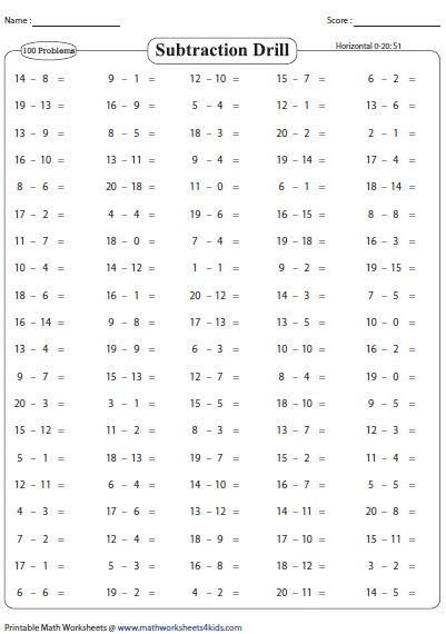 Subtraction Worksheets 100 Problems