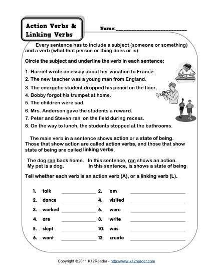 Action And Linking Verbs Worksheets Grade 5