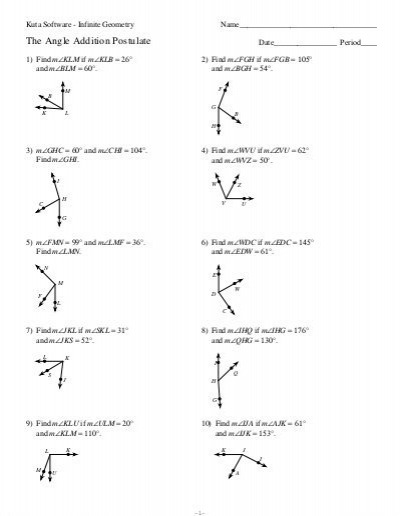 Angle Addition Postulate Worksheets