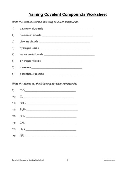 Naming Covalent Compounds Worksheet Answers | Free Worksheets Samples