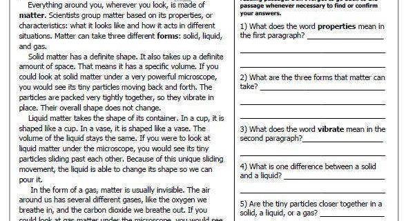 7th Grade Reading Comprehension Printable Worksheets