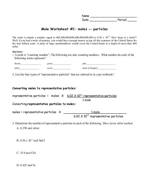 The Mole Worksheets