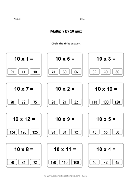 Multiplication By 10 Worksheets