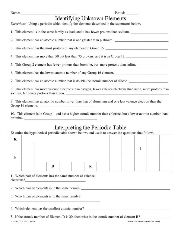 Periodic Table Worksheets Pdf