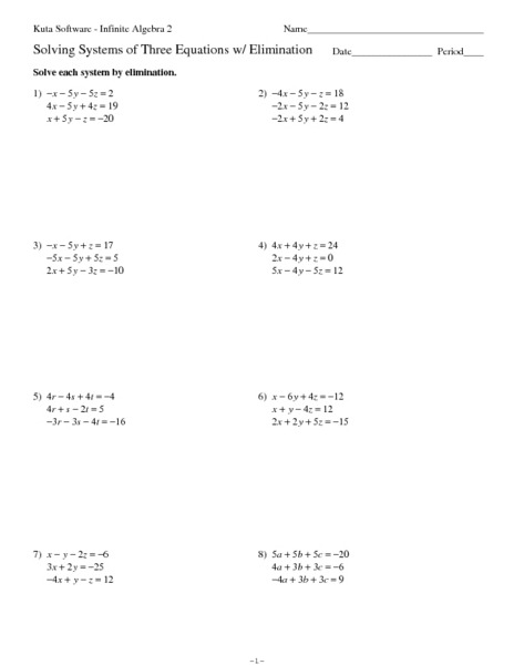 3 Variable System Of Equations Worksheets