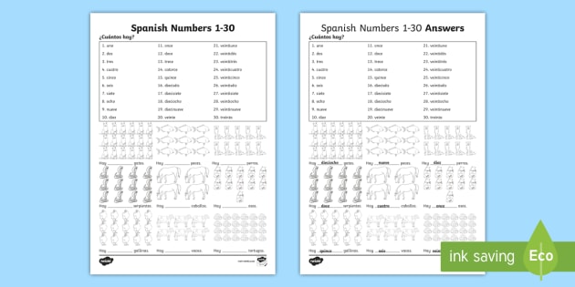 Spanish Numbers 1-30 Worksheets