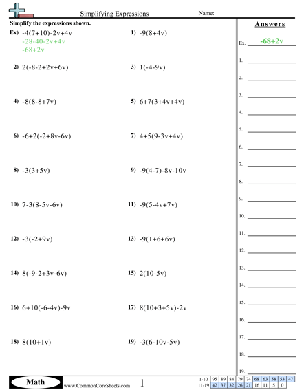 Simplifying Expressions Worksheets 6th Grade