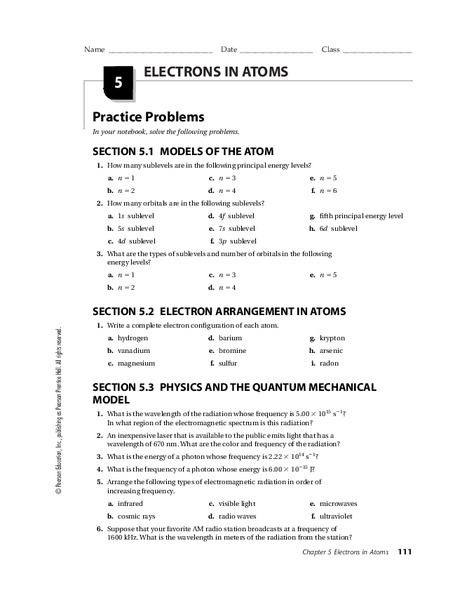 Arrangement Of Electrons In Atoms Worksheet Answers 2278904 | Free ...