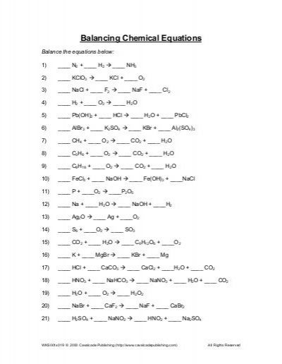 Balancing Chemical Equations Worksheet 2 Classifying Chemical | Free ...