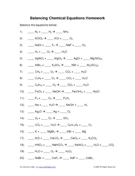 Balancing Equations Worksheets Answer Key