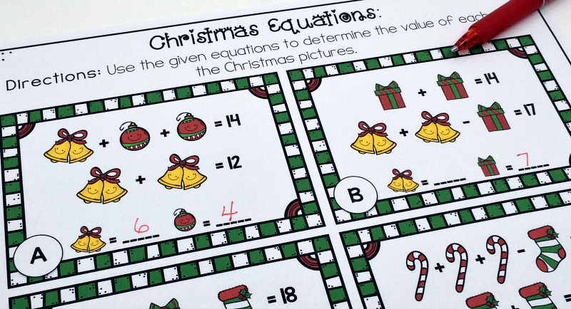 Christmas Equations Worksheets
