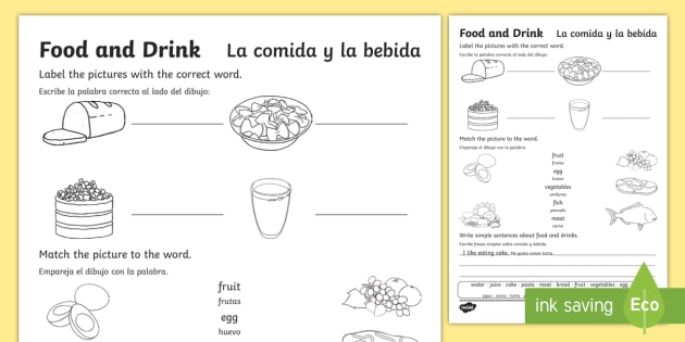 English Worksheets Food