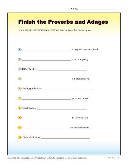 Proverbs Worksheets For Grade 7