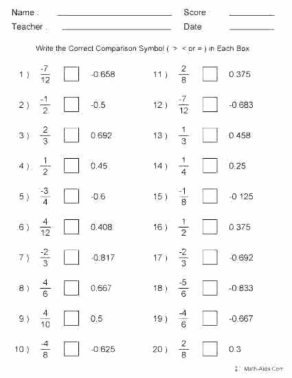 Fractions Worksheets Year 7 Comparing Fractions Wor And Decimals | Free ...