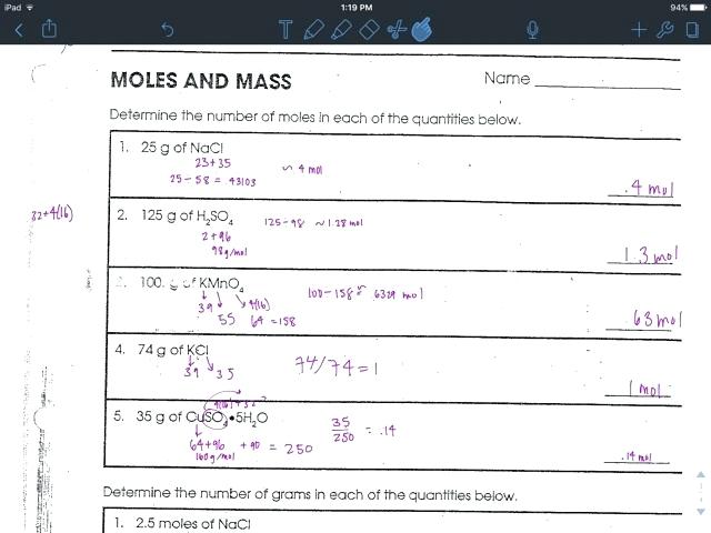 Moles And Mass Worksheets