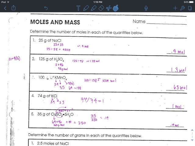 Moles And Mass Worksheets