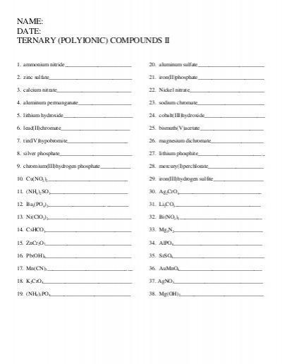 Ternary Ionic Compounds Worksheet | Free Worksheets Samples