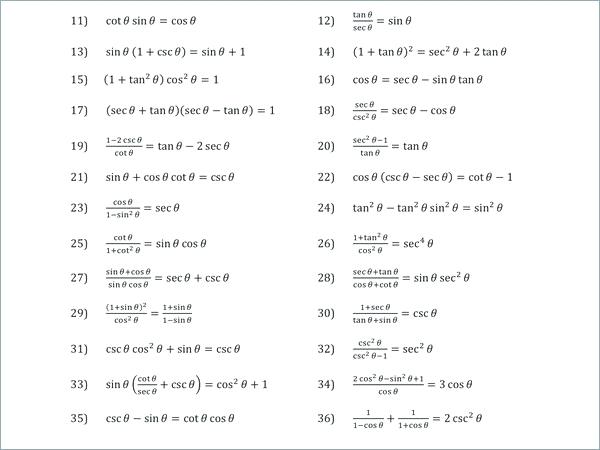 Pre Calculus Worksheets