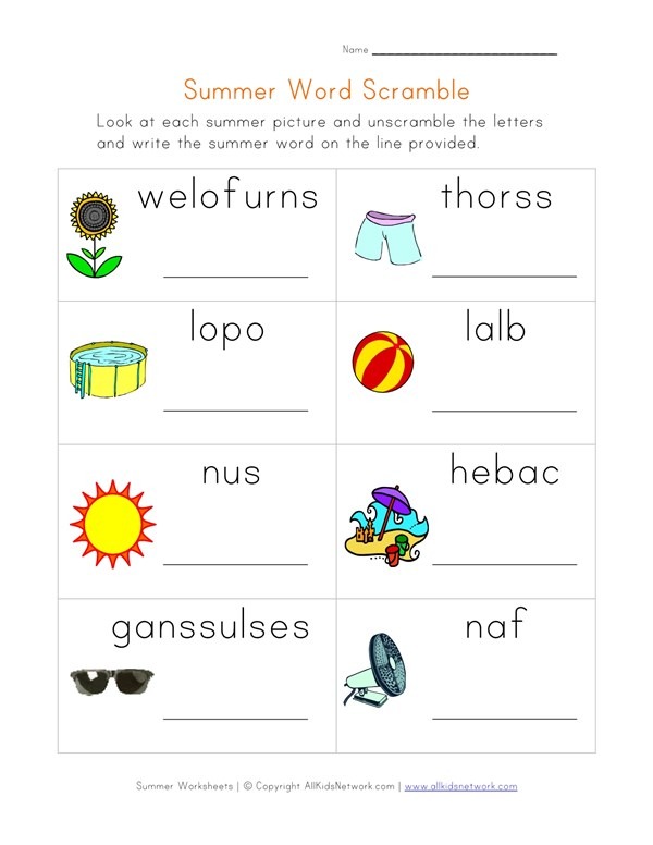 Summer Word Scramble Worksheet | Free Worksheets Samples