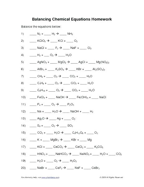 Chemistry Chemical Word Equations Worksheets Answers
