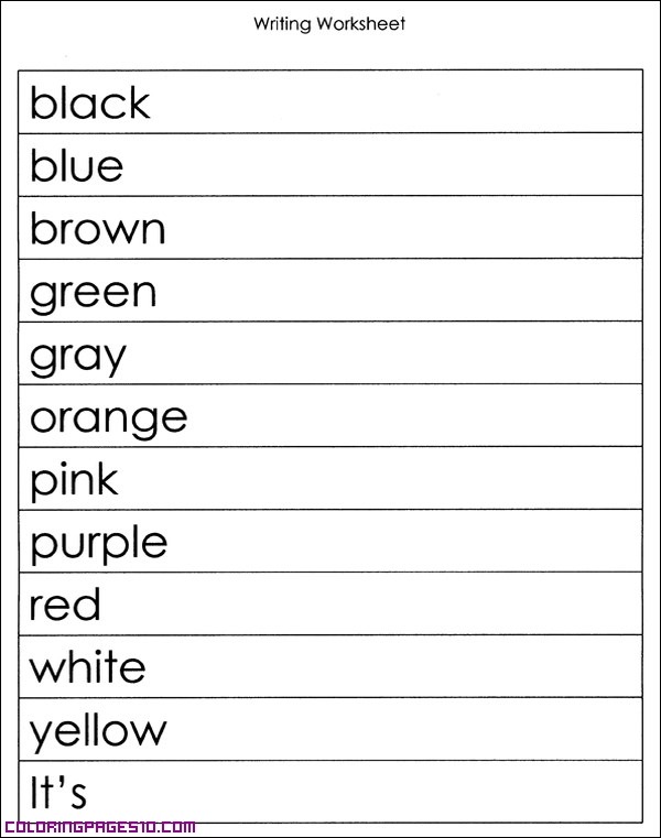 Writing Colours Worksheets