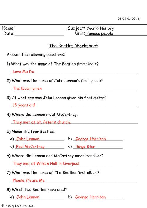 The Beatles Worksheets