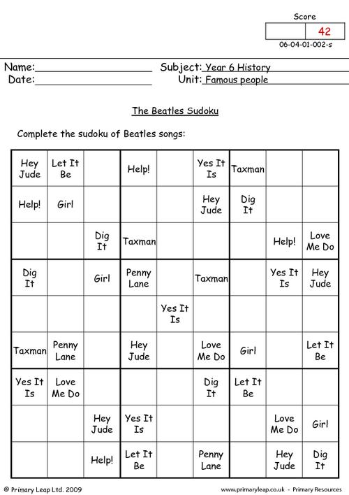 The Beatles Worksheets
